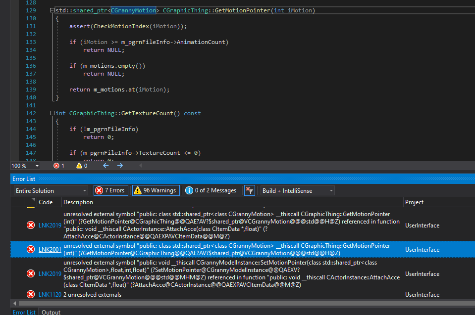 Inbuild GR2 Animation errors / unresolved external symbol / Can't build ...